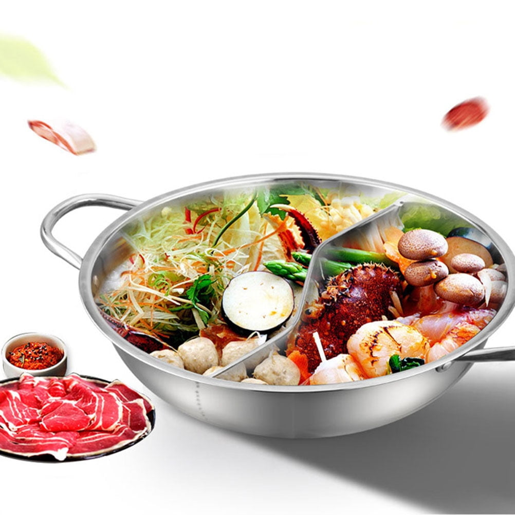 HOMEMAXS Hot Pot cookware with Divider in Stainless Steel and Glass Lid ...