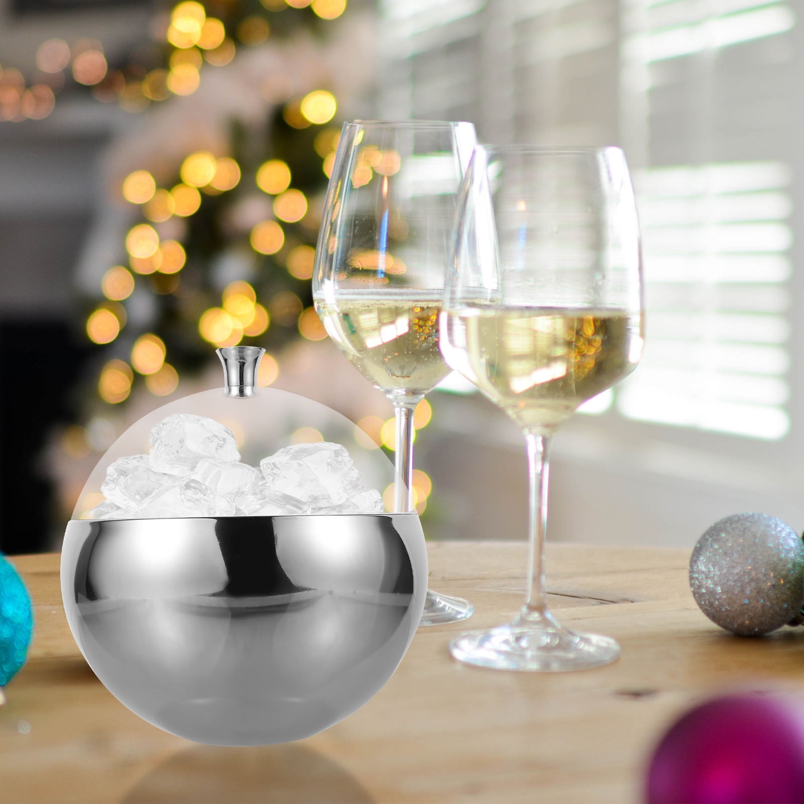 HOMEMAXS Round Silver Ice Bucket Lid Cube Storage Container - Walmart.com