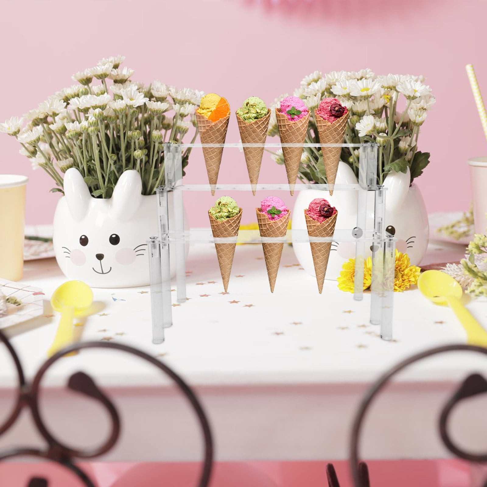 HOMEMAXS Ice Cream Cone Holder Cones Display Stand Birthday Transparent ...