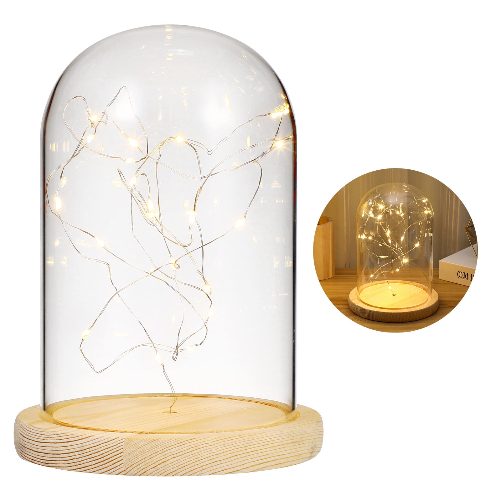 HOMEMAXS LEDMOMO Glass Dome Lamp Bell Jar Display Dome Wooden Base ...