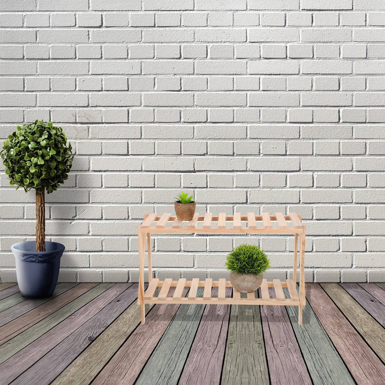 HOMEMAXS Light Brown Multilayer Plastic Plant Stand for Storage with ...