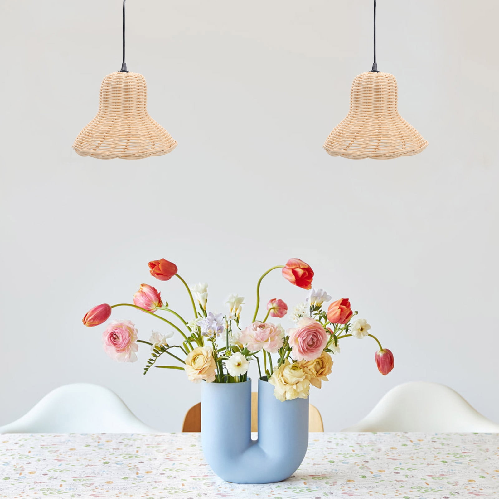 HOMEMAXS Light Covers Scallop Lamp Shade Rattan Woven Lampshade ...