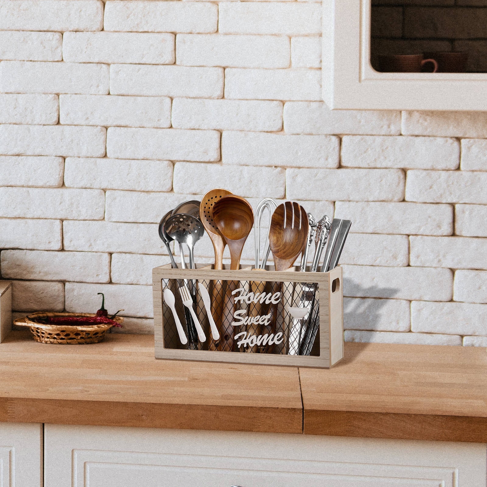 Light Yellow Plastic Utensil Holder with Four Adjustable Compartments ...