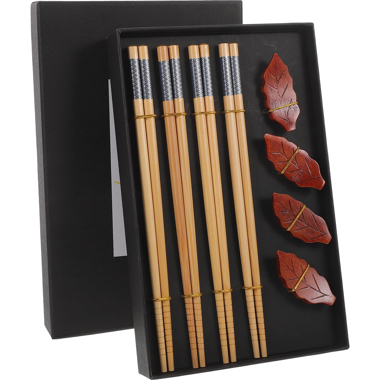 HOMEMAXS Wooden Chopsticks Set of 4 Pairs with Chopstick Holder for ...