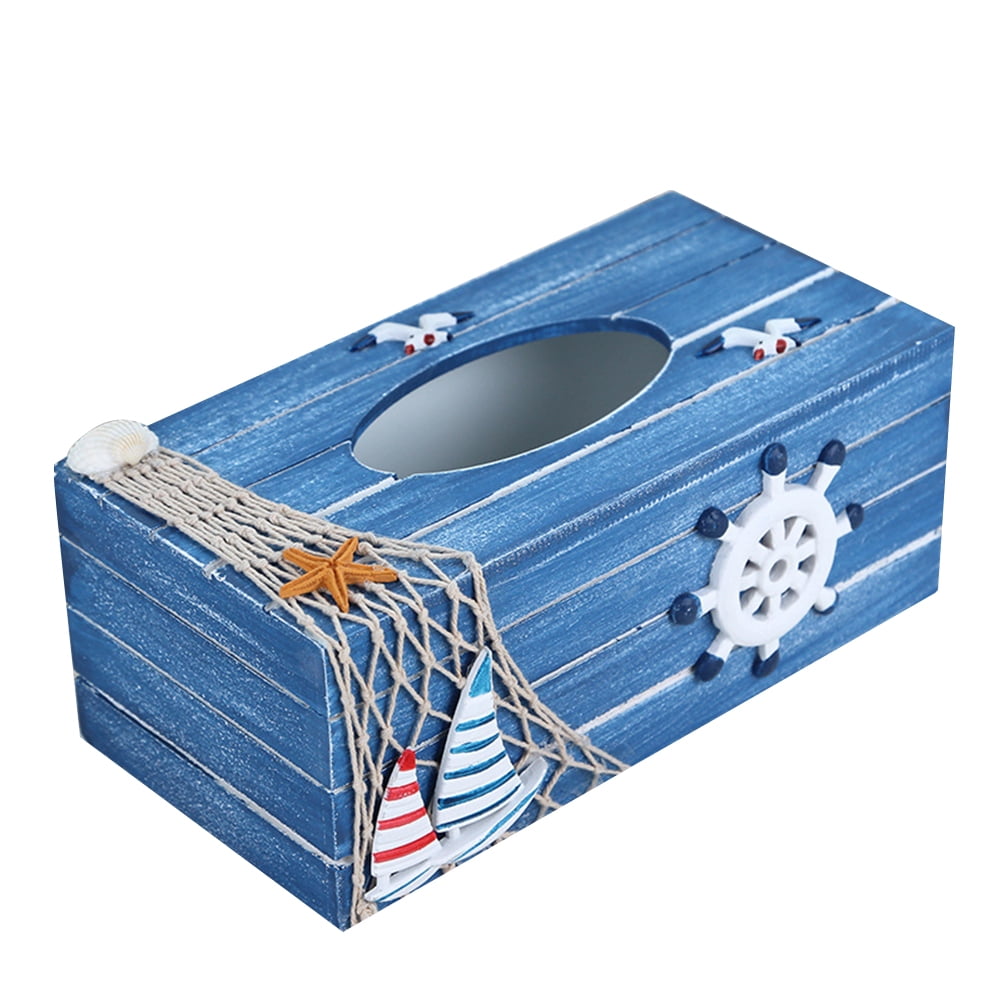 HOMEMAXS Mediterranean Tissue Box for Storage Use Blue Plastic with ...