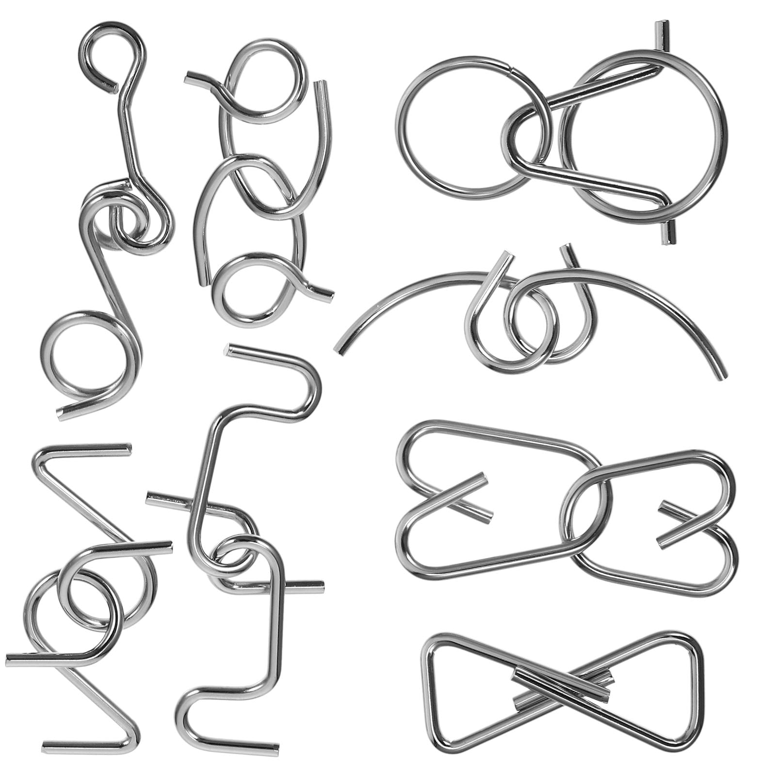 Minkissy Brain Teaser Toys Interlock Puzzles Silver Metal 1 Set ...