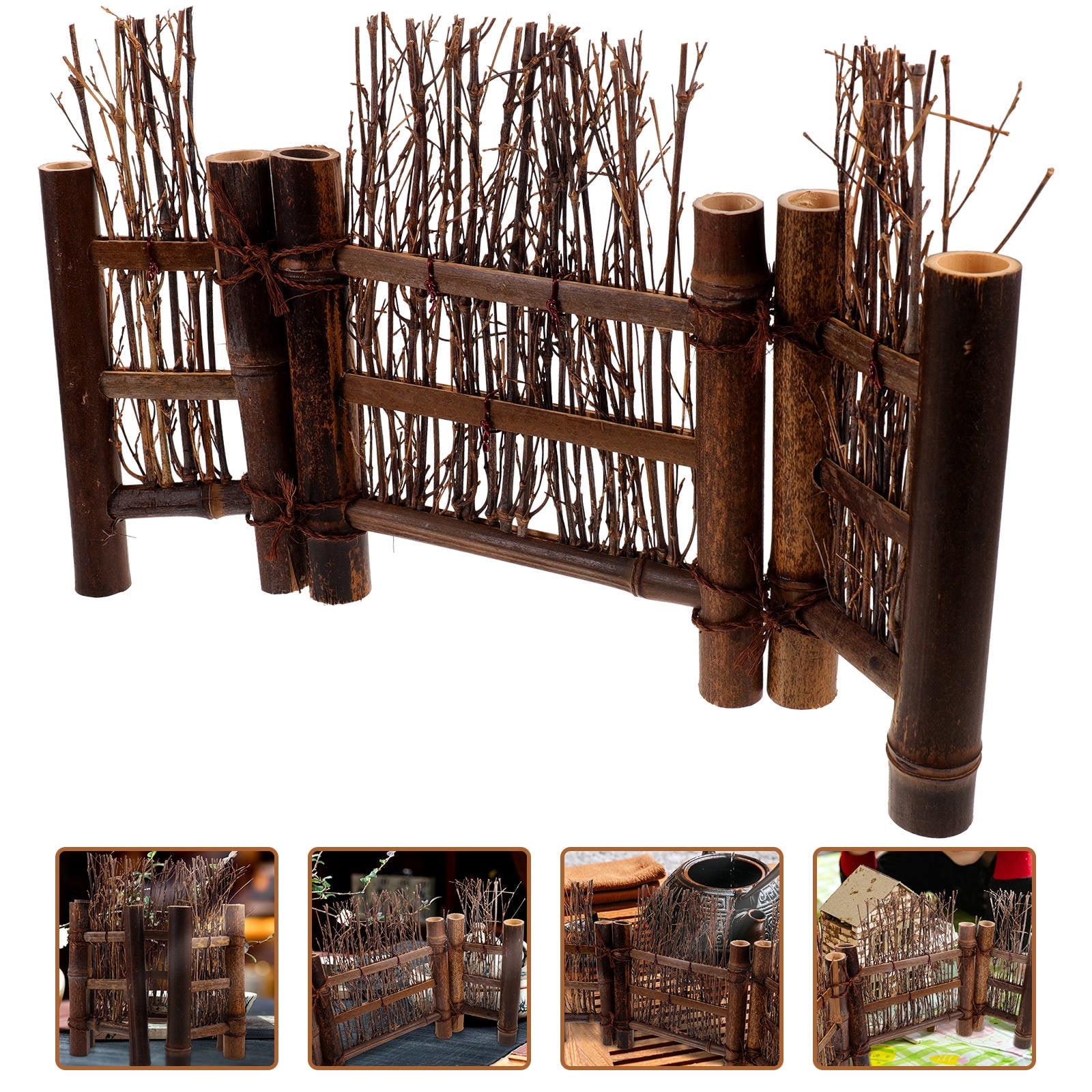 HOMEMAXS Mini Bamboo Fence Decor with Copper Wire Binding for Micro ...