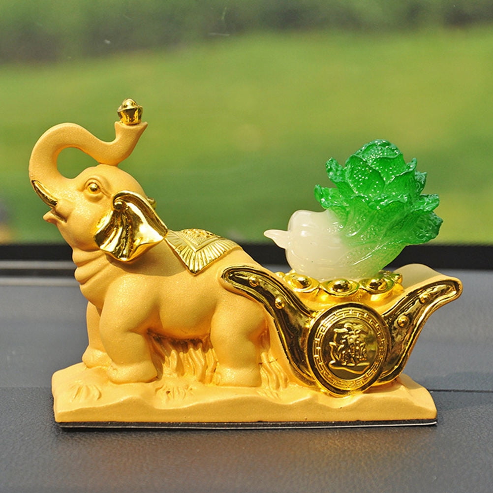 HOMEMAXS Mini Elephant Figurine Resin Statue Ornament Elephants Golden ...