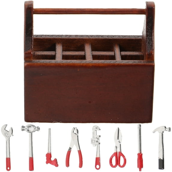 Small House Tool Set with Mini Tools Toys for Decor Light Brown Wood ...