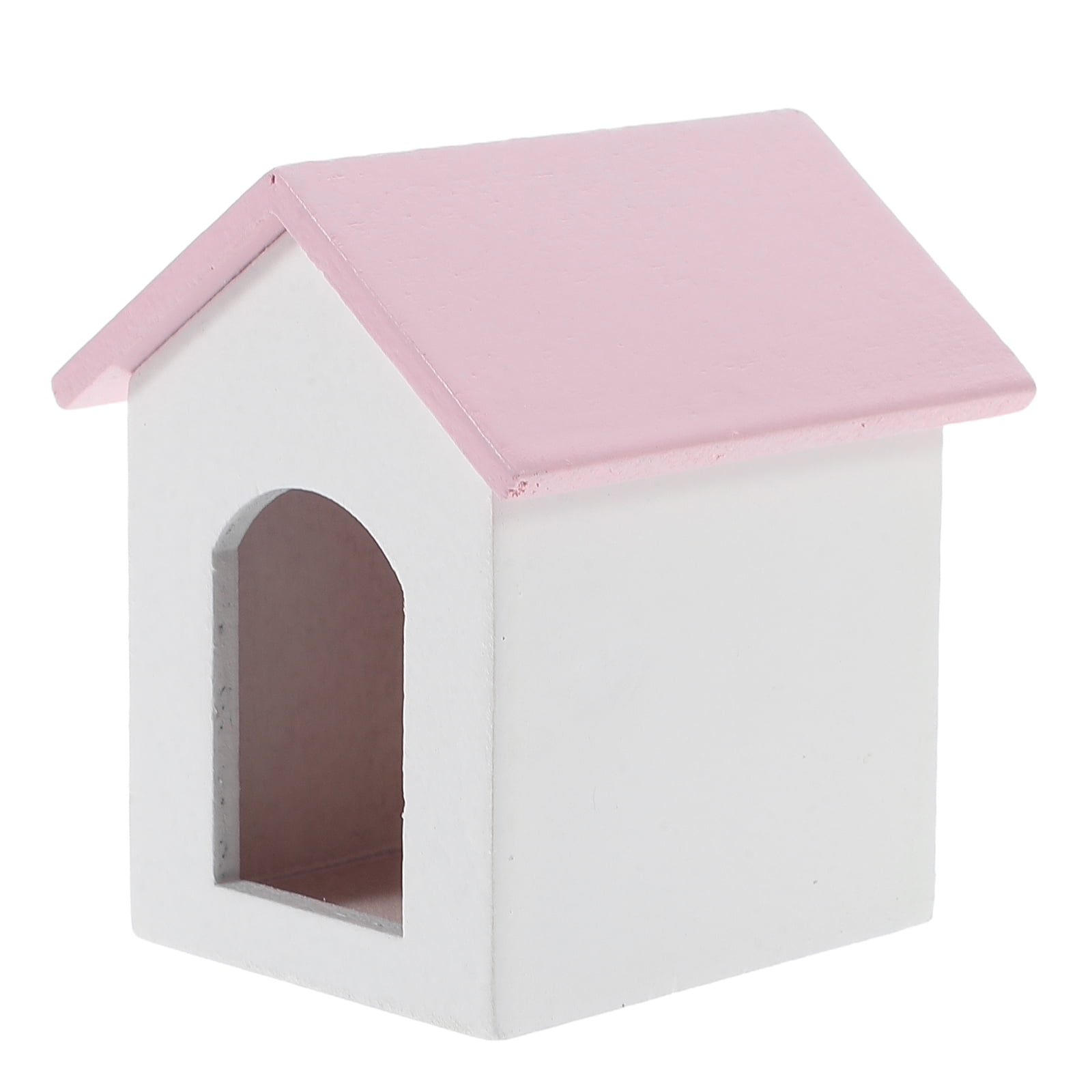HOMEMAXS Miniature Dog House With Pink Roof And White Walls For 1:12 ...