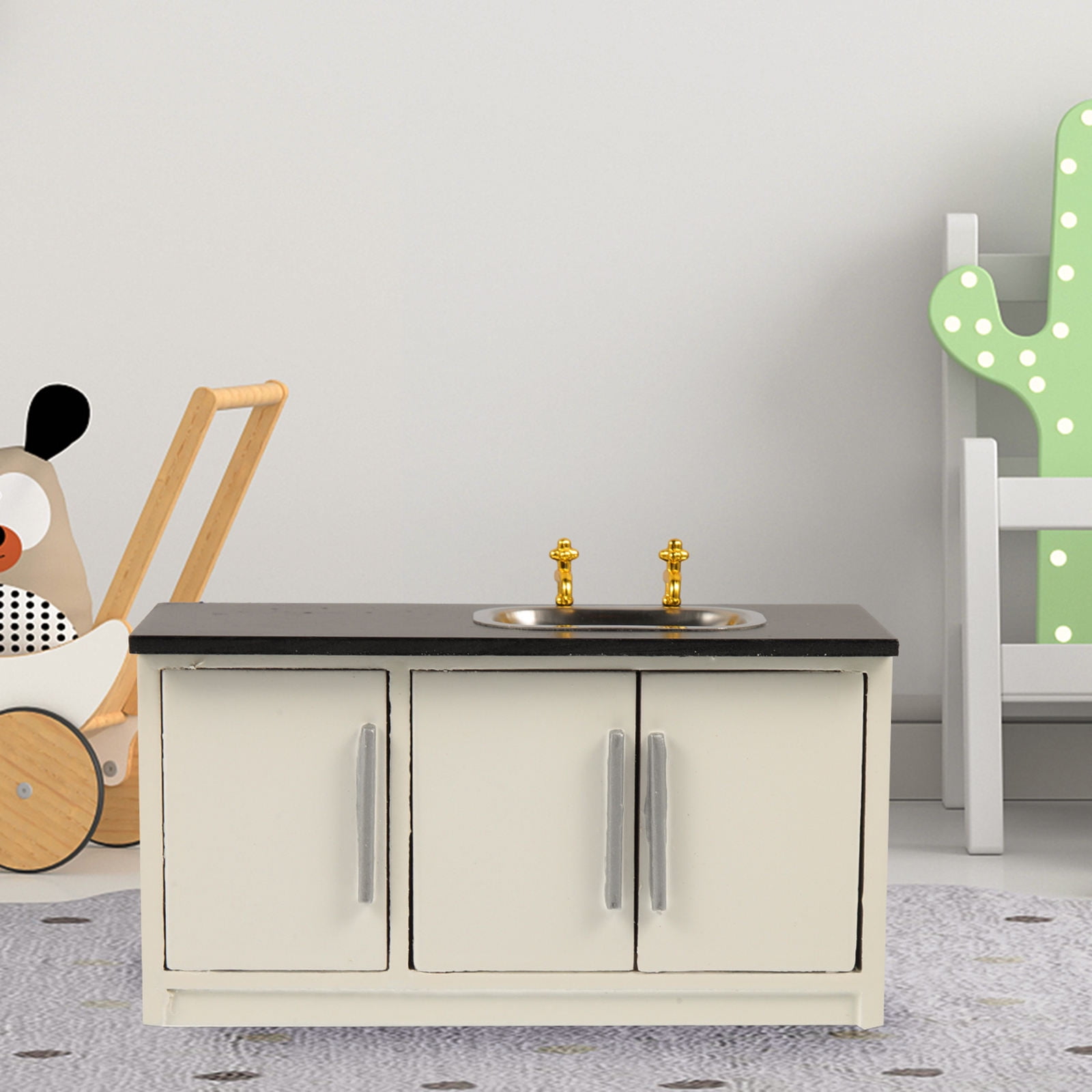 Miniature Doll House Accessories Wooden Furniture Model for Decor Beige ...