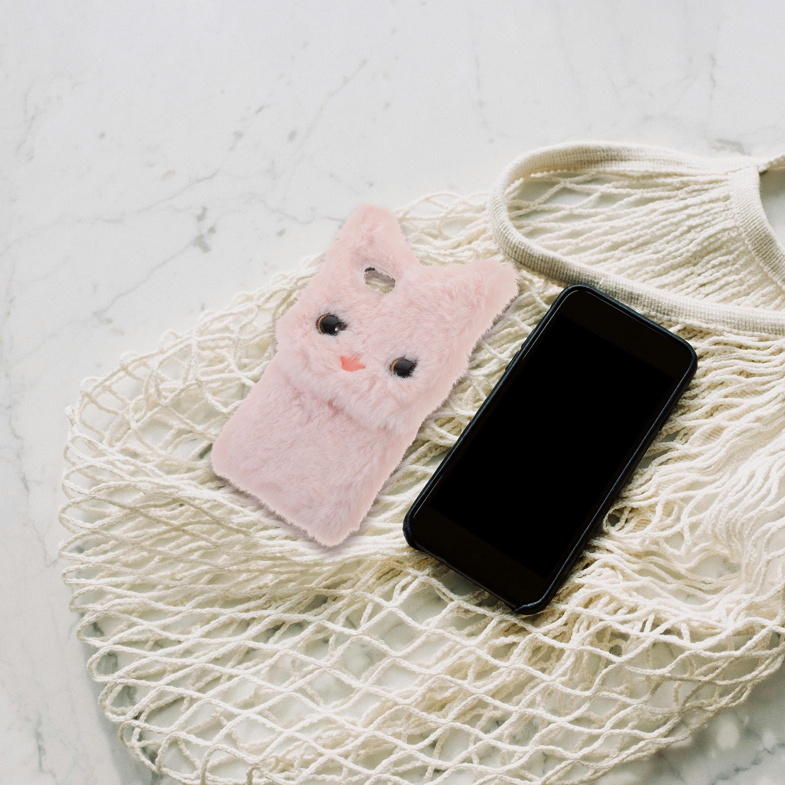 HOMEMAXS Pink Fluffy Phone Cover with TPU and Plush Material for ...