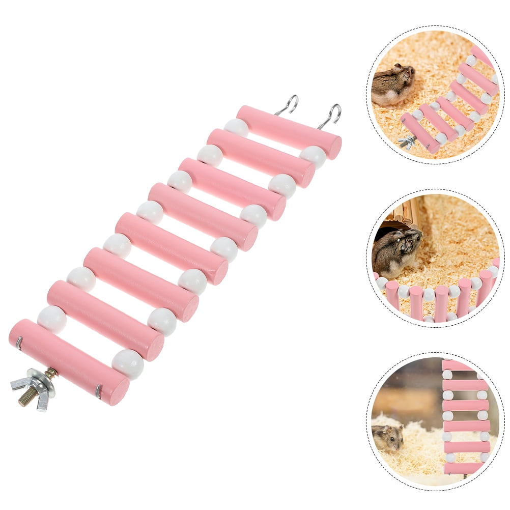 HOMEMAXS Pink Wooden Hamster Ladder Toy for Pet Climbing and Chewing ...