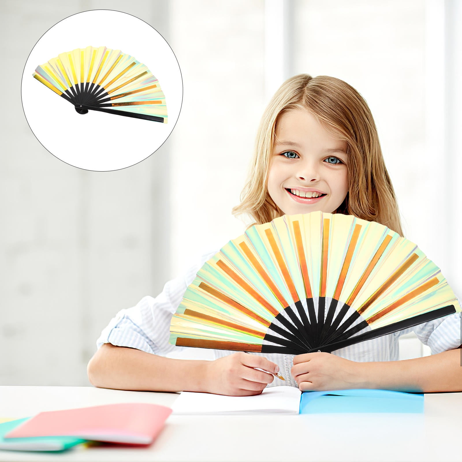 WEUVEB Folding Fan Iridescent Chinese Style Nightclub 1Set 13.4x2x1.6in ...