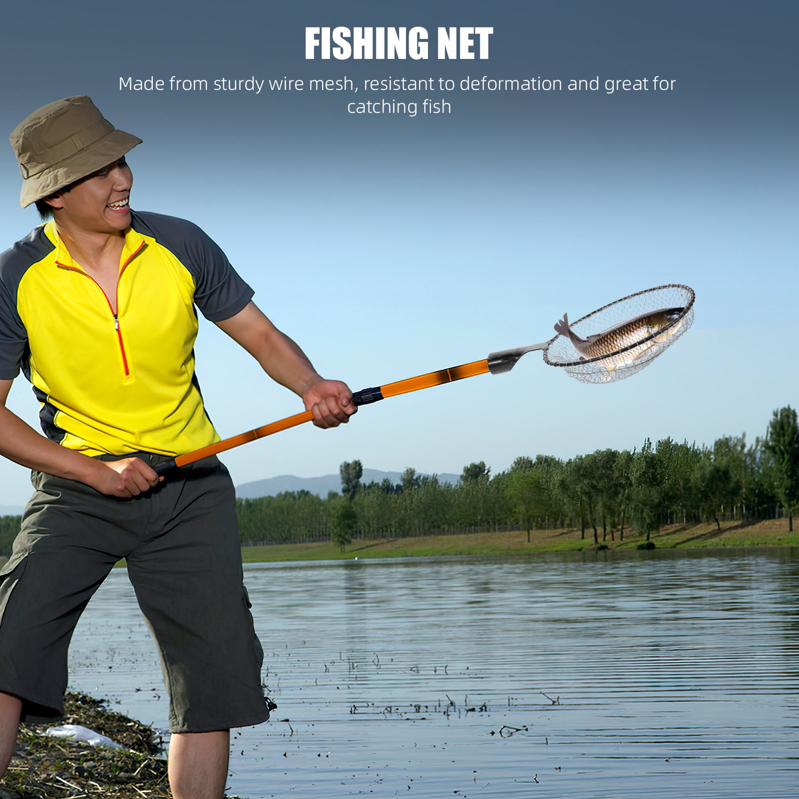 HOMEMAXS Portable Wire Mesh Fish Net Large Fishing Scoop For Freshwater ...