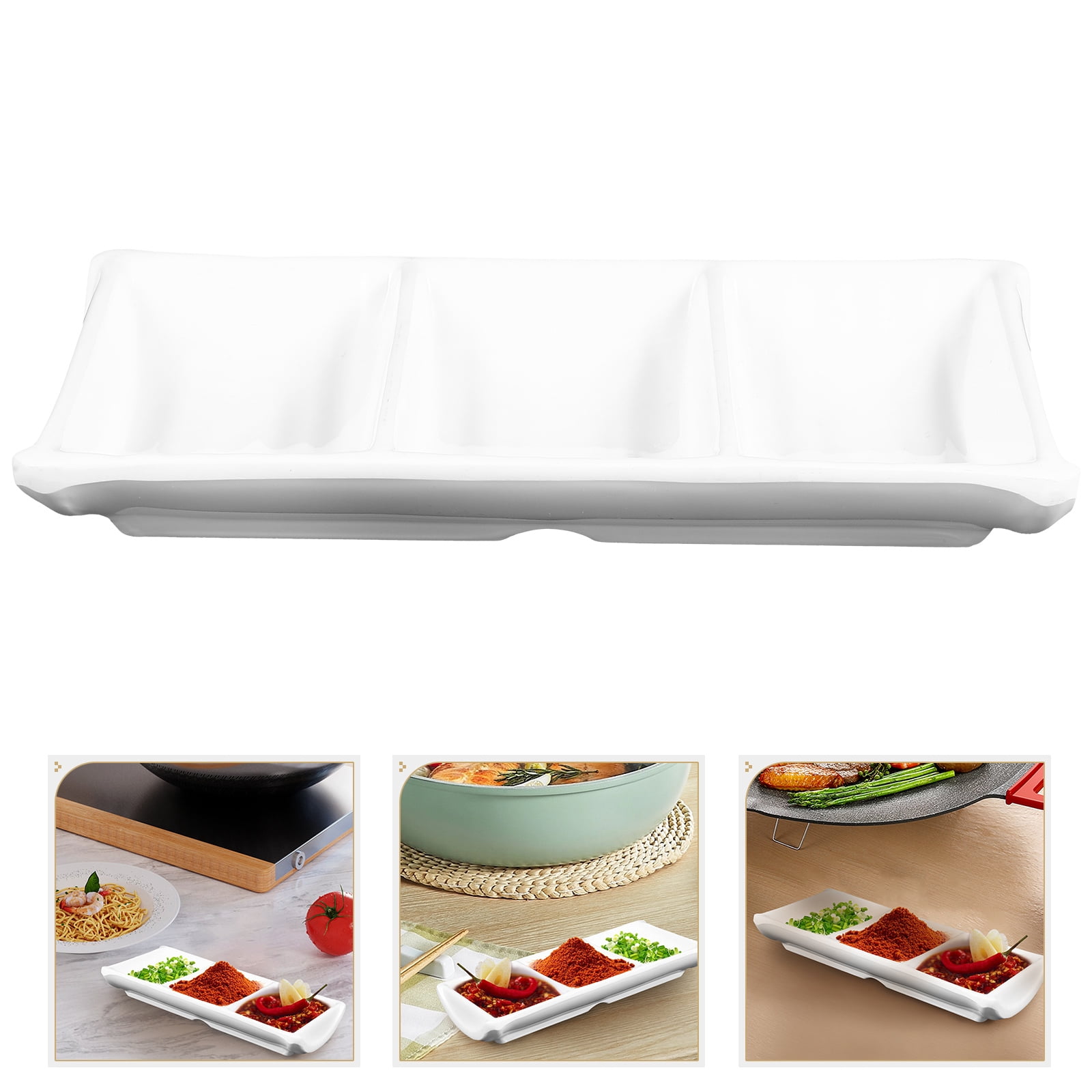 HOMEMAXS Practical Sauce Dipping Tray Threegrids Appetizer Serving Dish ...