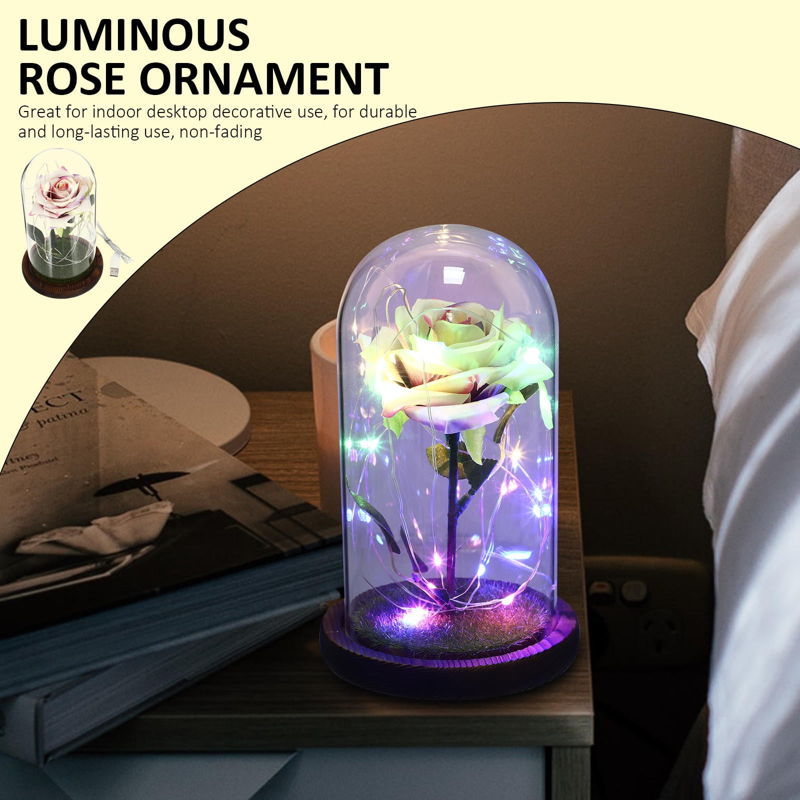 Preserve Rose LED Light Glowing Flower Decor Creative Accessory ...