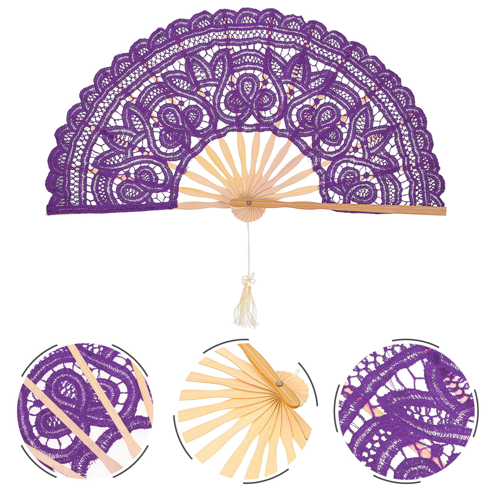 HOMEMAXS Purple Folding Hand Fan for Performance Use Made of Synthesis ...