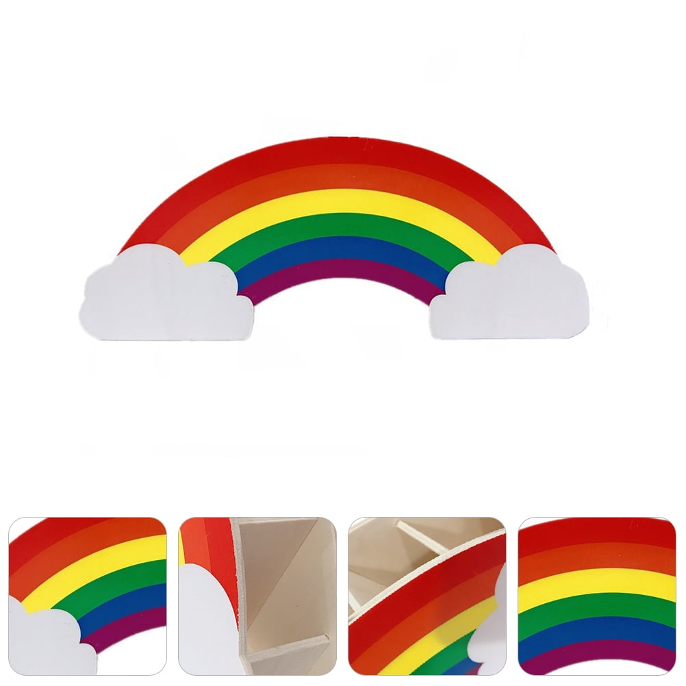 HOMEMAXS Rainbow Wooden Pen Holder Compartments Pencil Holder ...