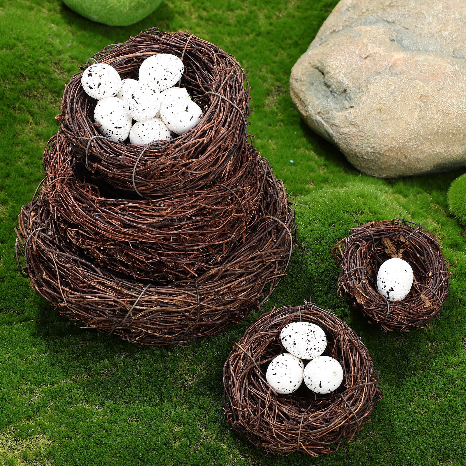 HOMEMAXS Rattan Artificial Bird Nests with Matching Eggs for Decor 5 ...