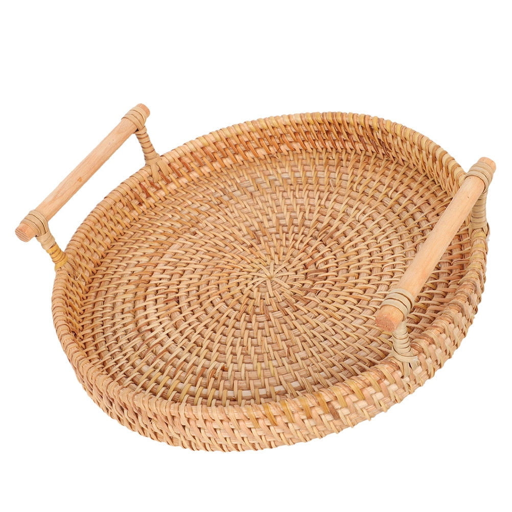 HOMEMAXS Rattan Wicker Tray Coffee Tray Basket Dinner Serving Tray ...