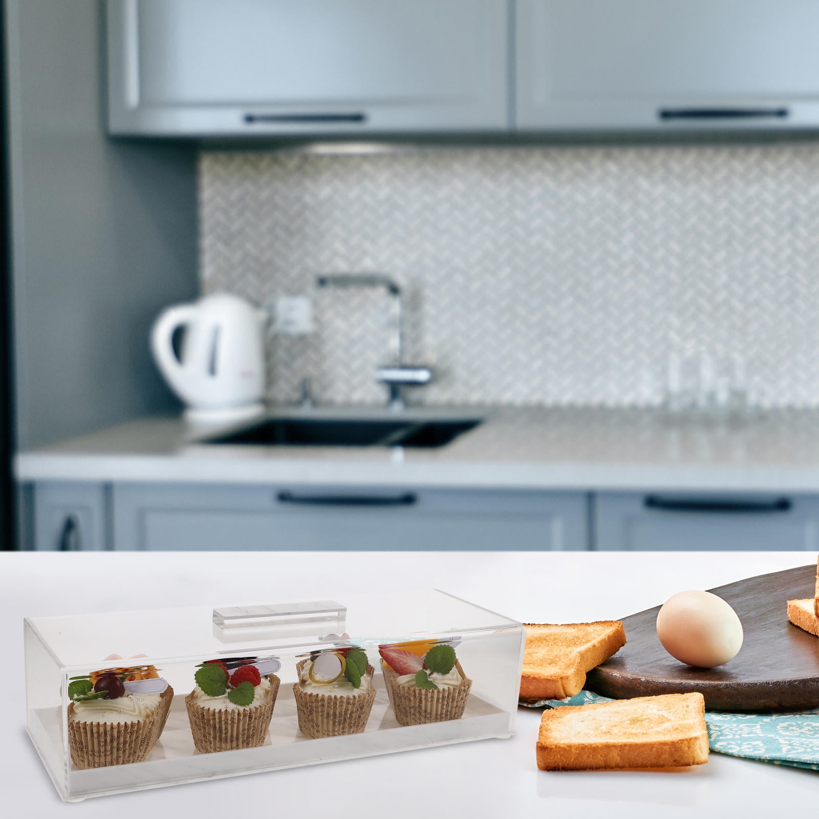 HOMEMAXS Rectangular Serving Tray With Lid White Marbleized Grain ...