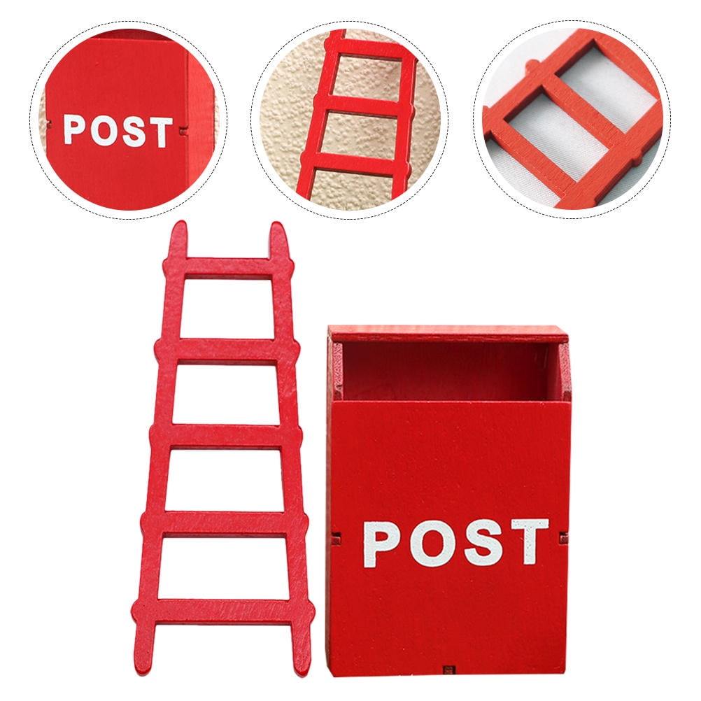 HOMEMAXS Red Mini House Mailbox and Ladder Model Kit for Decor ...