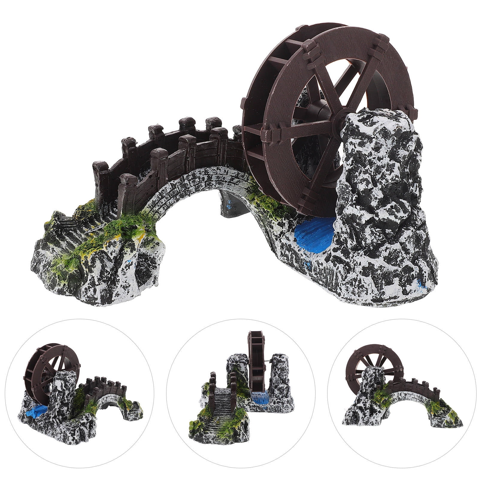 HOMEMAXS Resin Water Wheel Bridge Model for Decor Compact Size 7.87x2 ...