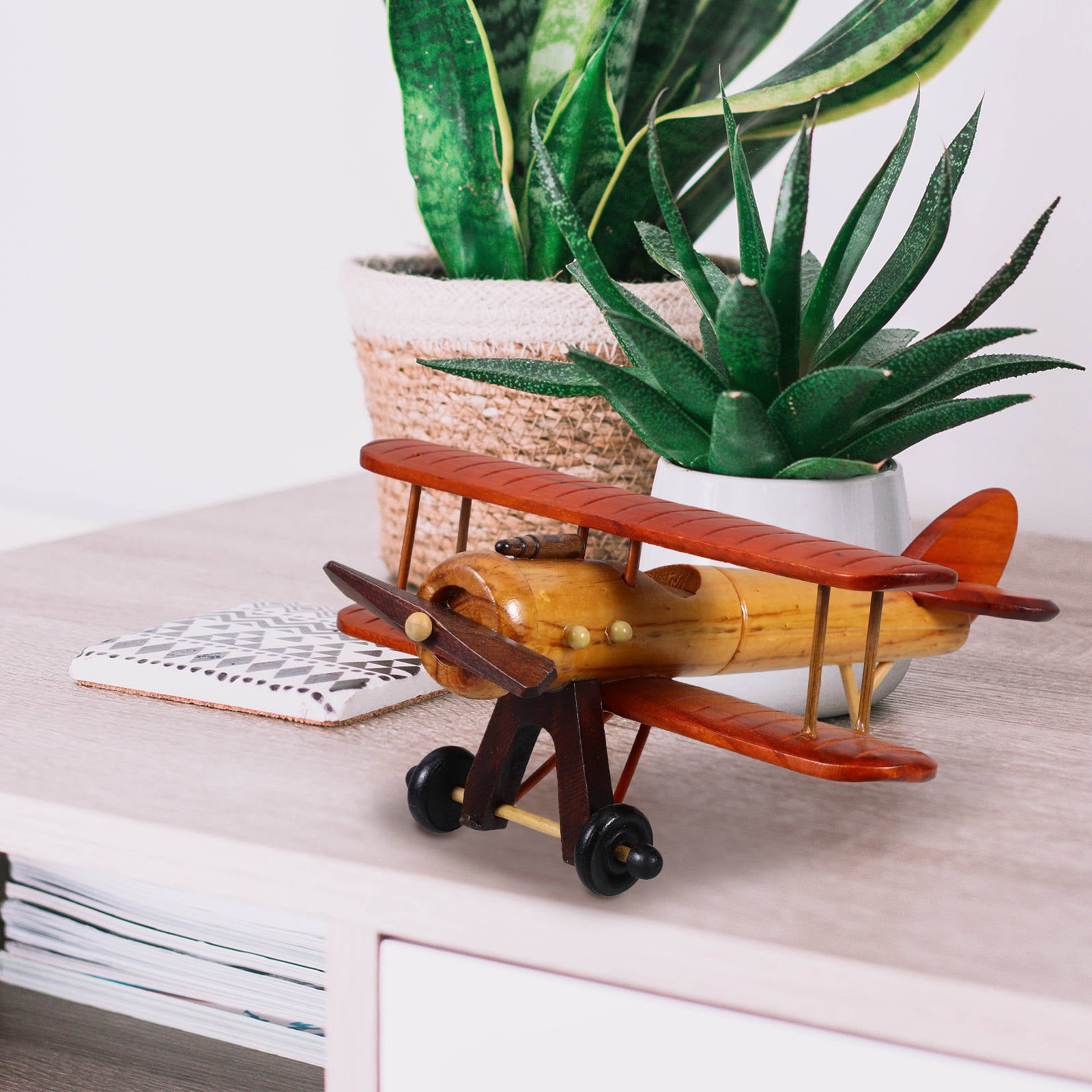 HOMEMAXS Retro Wooden Airplane Model Wood Aircraft Ornament for Room ...