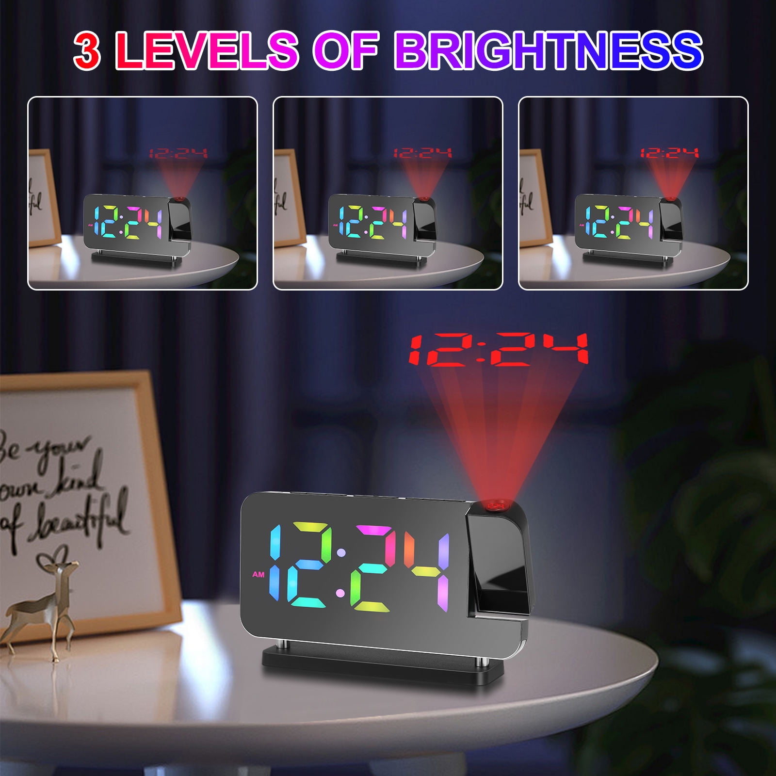 HOMEMAXS Rgb Rotating Projection Clock Desktop Desk Digital Clock ...