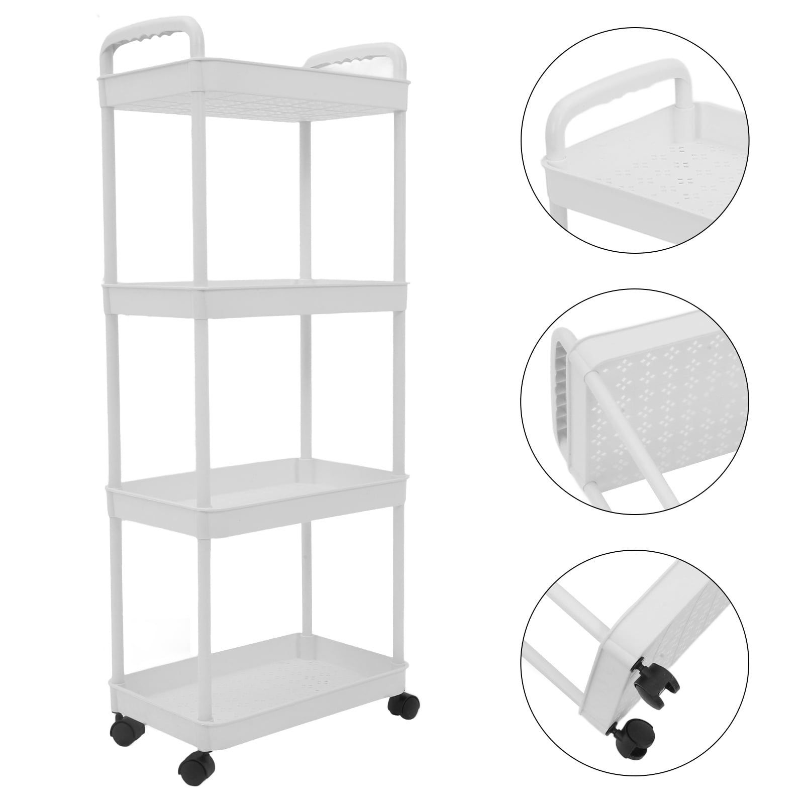 HOMEMAXS White Plastic Storage Trolley for Kids with 4 Layers Rolling ...