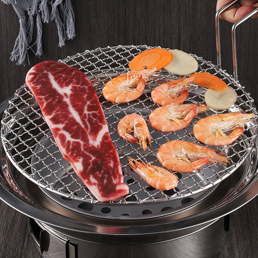HOMEMAXS Round Stainless Steel Barbecue Mesh Grill Net With Handle Bbq ...