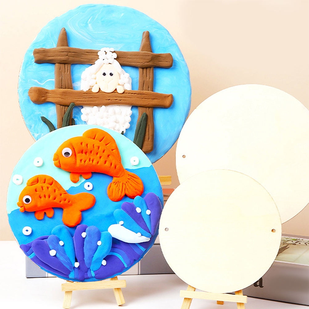 HOMEMAXS Round Wooden Clay Boards for Kids Light Brown Easy to Use with ...