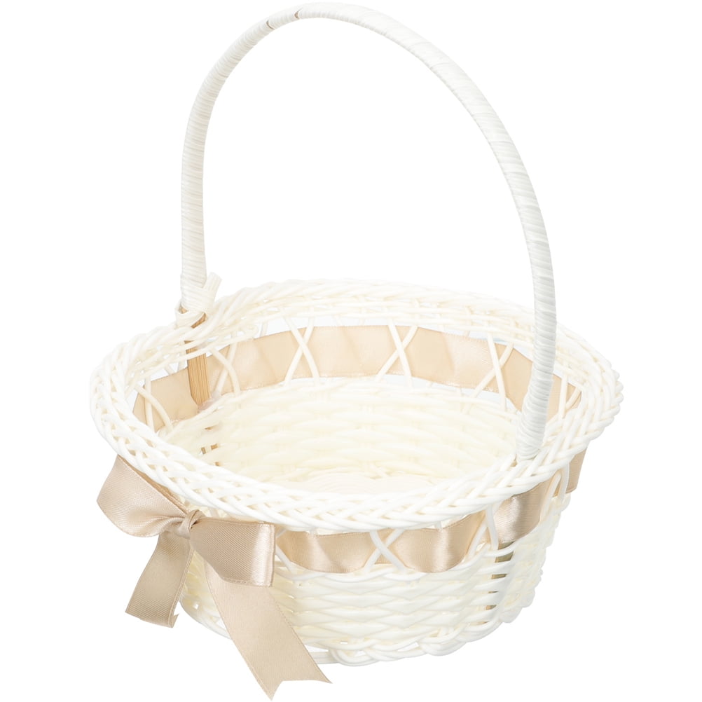 HOMEMAXS Rustic White Flower Girl Basket for Weddings Decor with Exquisite Details and ...