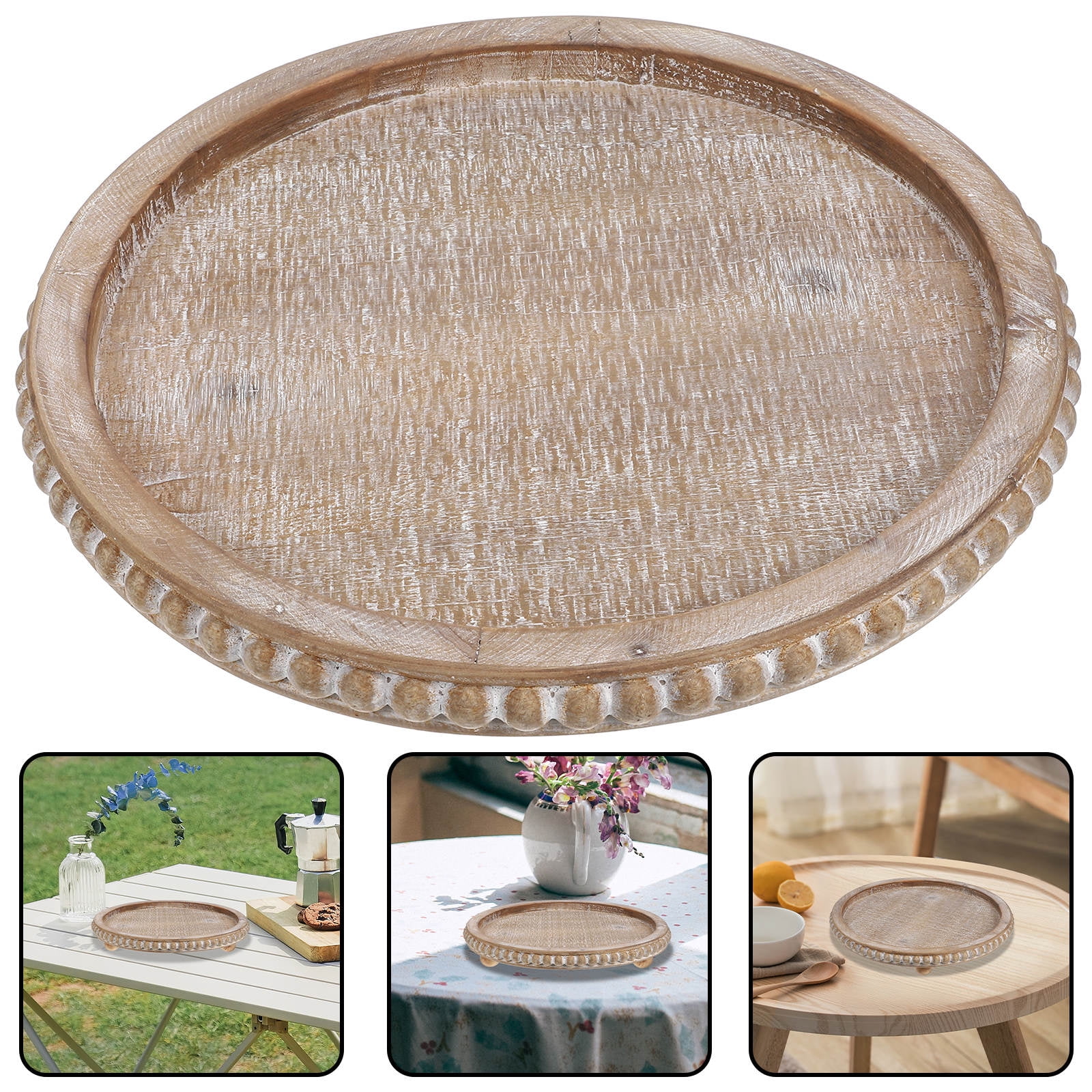 HOMEMAXS Rustic Wooden Display Plate Set of 2 Round Plates with Base ...