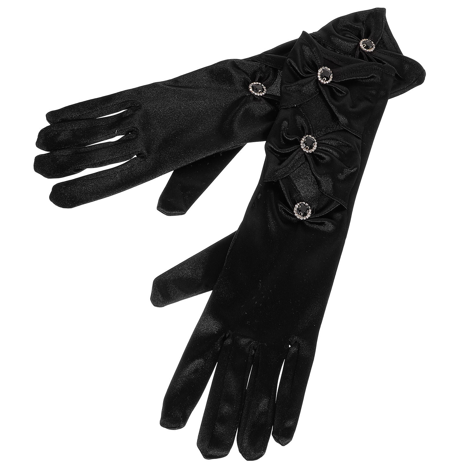 HOMEMAXS Satin Gloves for Women Bow Fancy Dress Rave Black Formal Miss ...