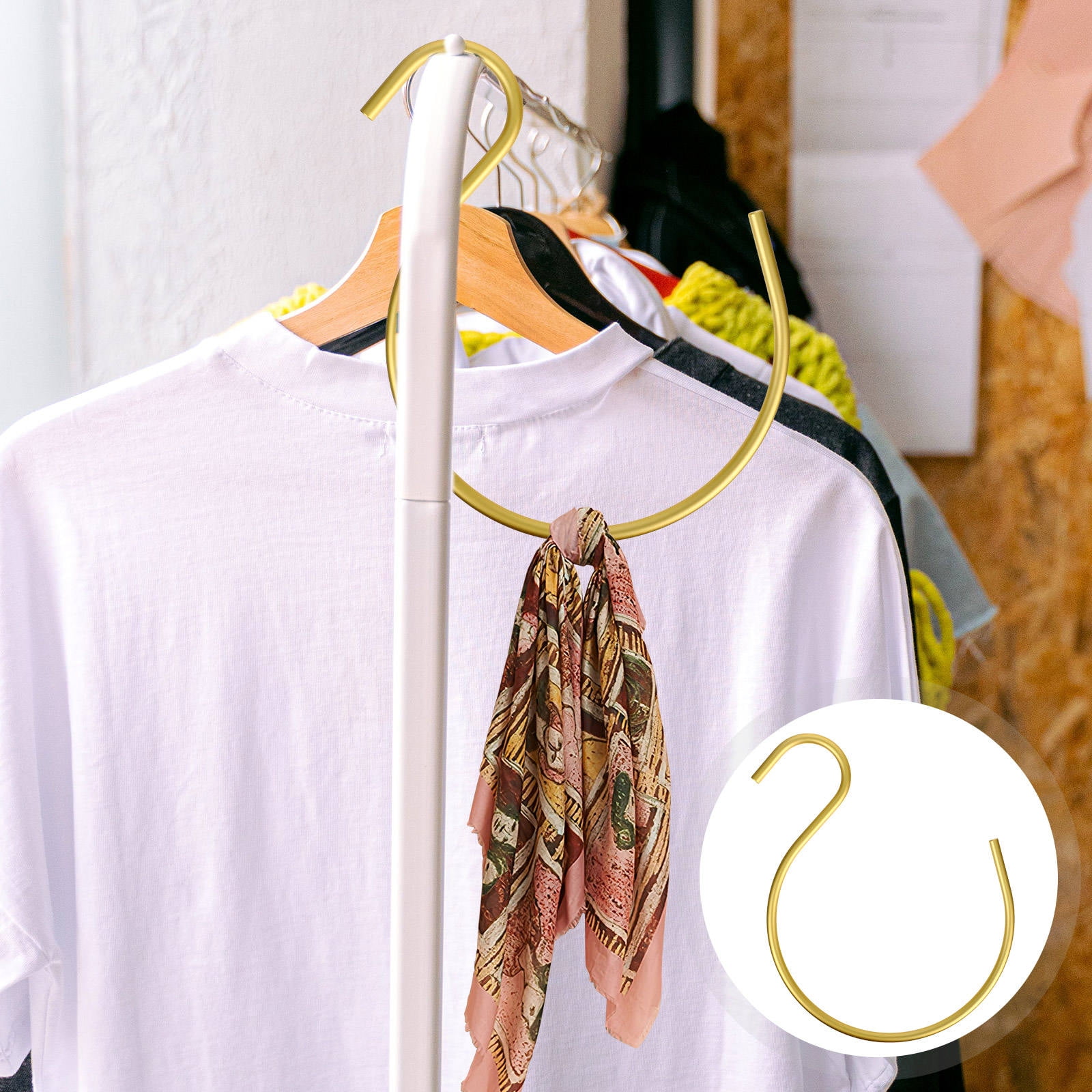 HOMEMAXS Scarf Hook Hooks for Hanging Clothes Closet Stainless Golden ...