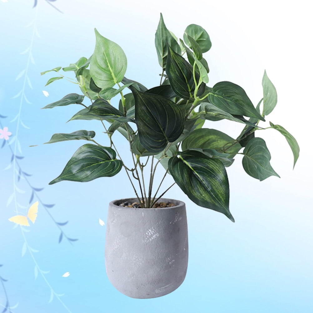 Silk Plants in Cement Pots for Home Decor Ultra Realistic Green ...