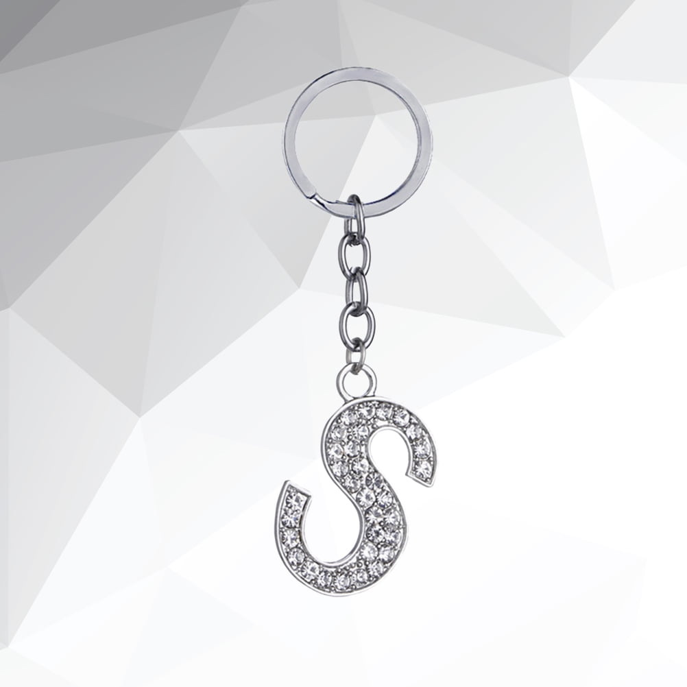HOMEMAXS Simple Stylish Letter Key Chain Metal Rhinestones Key Ring ...