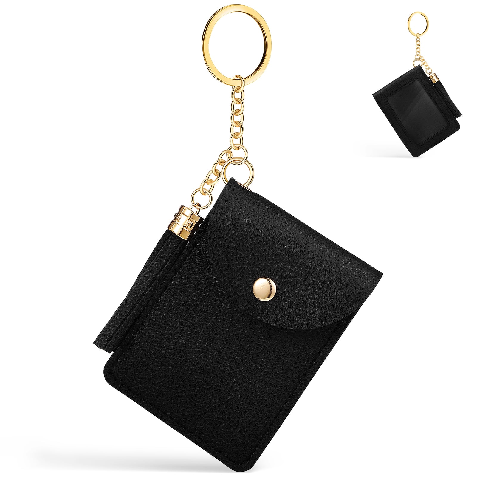 HOMEMAXS Small Card Holder with Keyring and Tassel Decor PU Leather ...