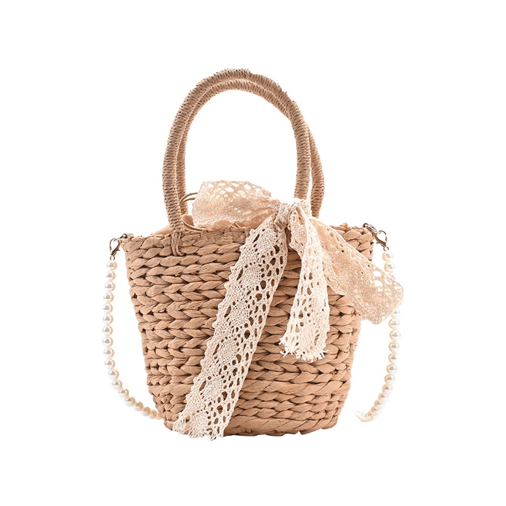 Small Shoulder Bag for Women Woven Beach Wicker Tote Travel Khaki ...