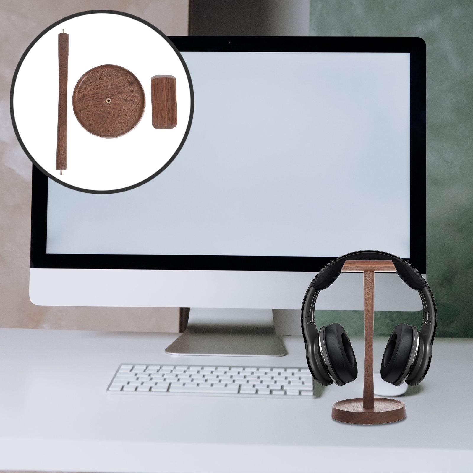 HOMEMAXS Solid Wood Headphone Stand Desktop Earphone Hanger Headphones ...