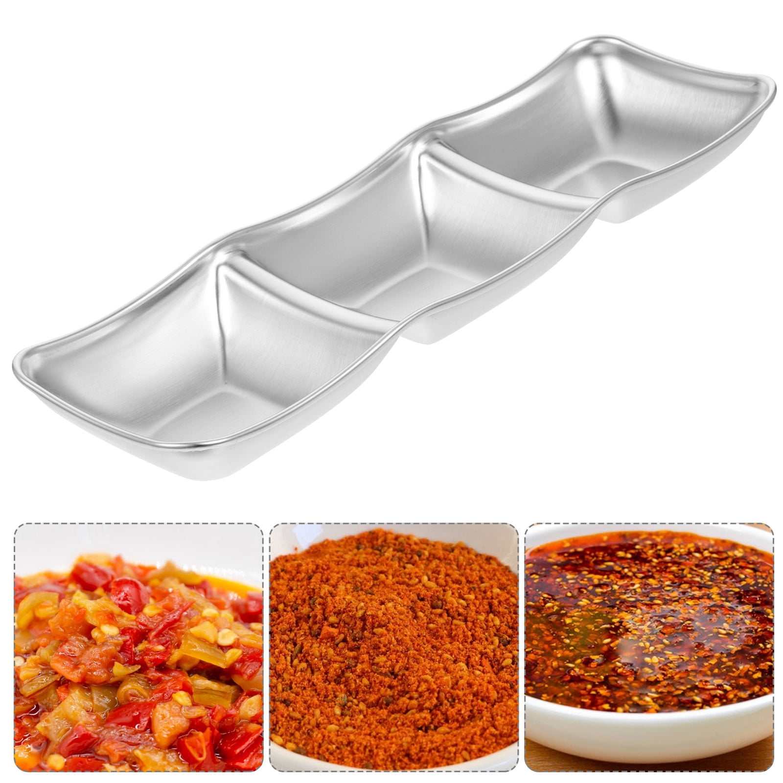 Stainless Steel Appetizer Serving Dish Multigrid Sauce Dipping Tray ...
