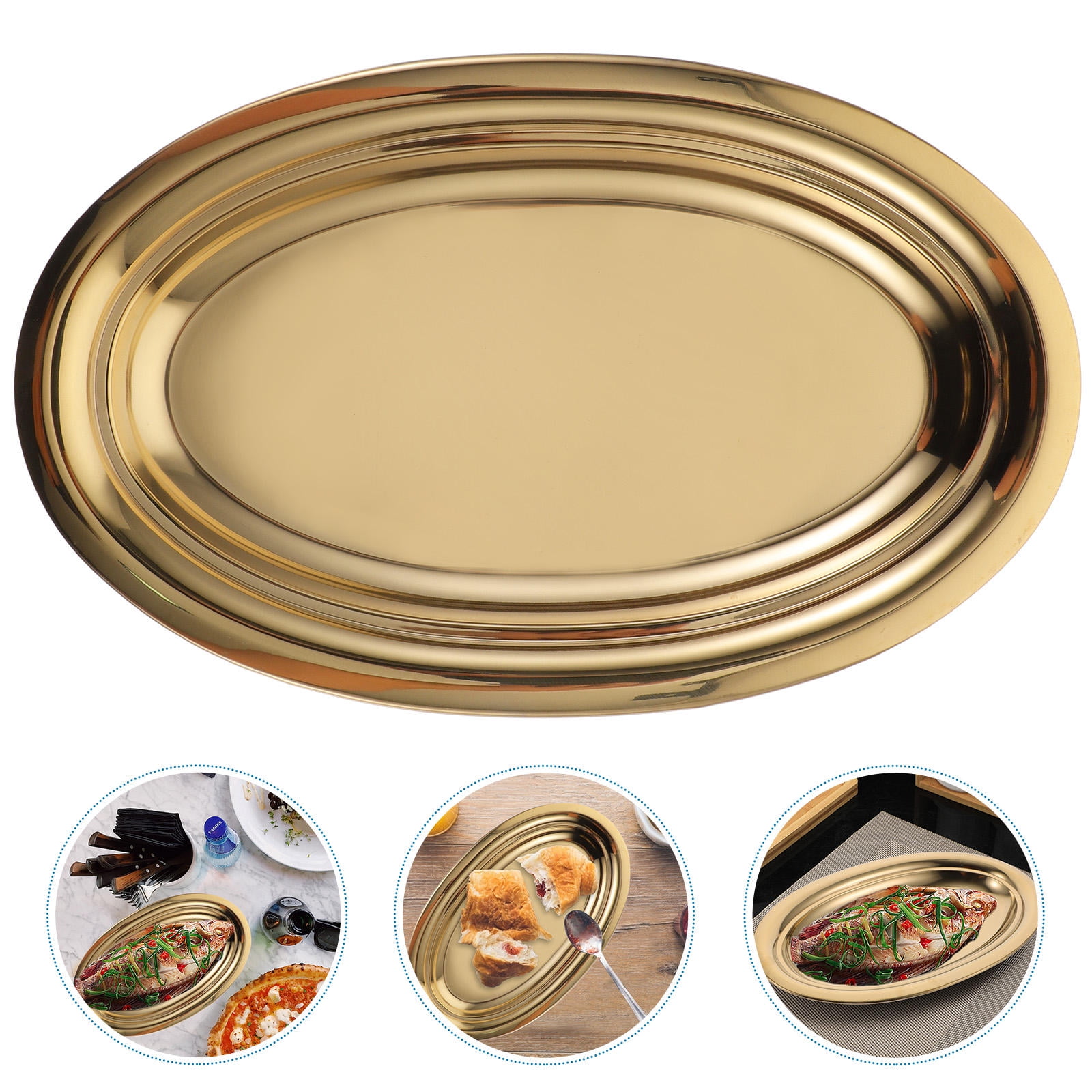 1Pcs Stainless Steel Dinner Plate Golden Oval for Household Home Use ...