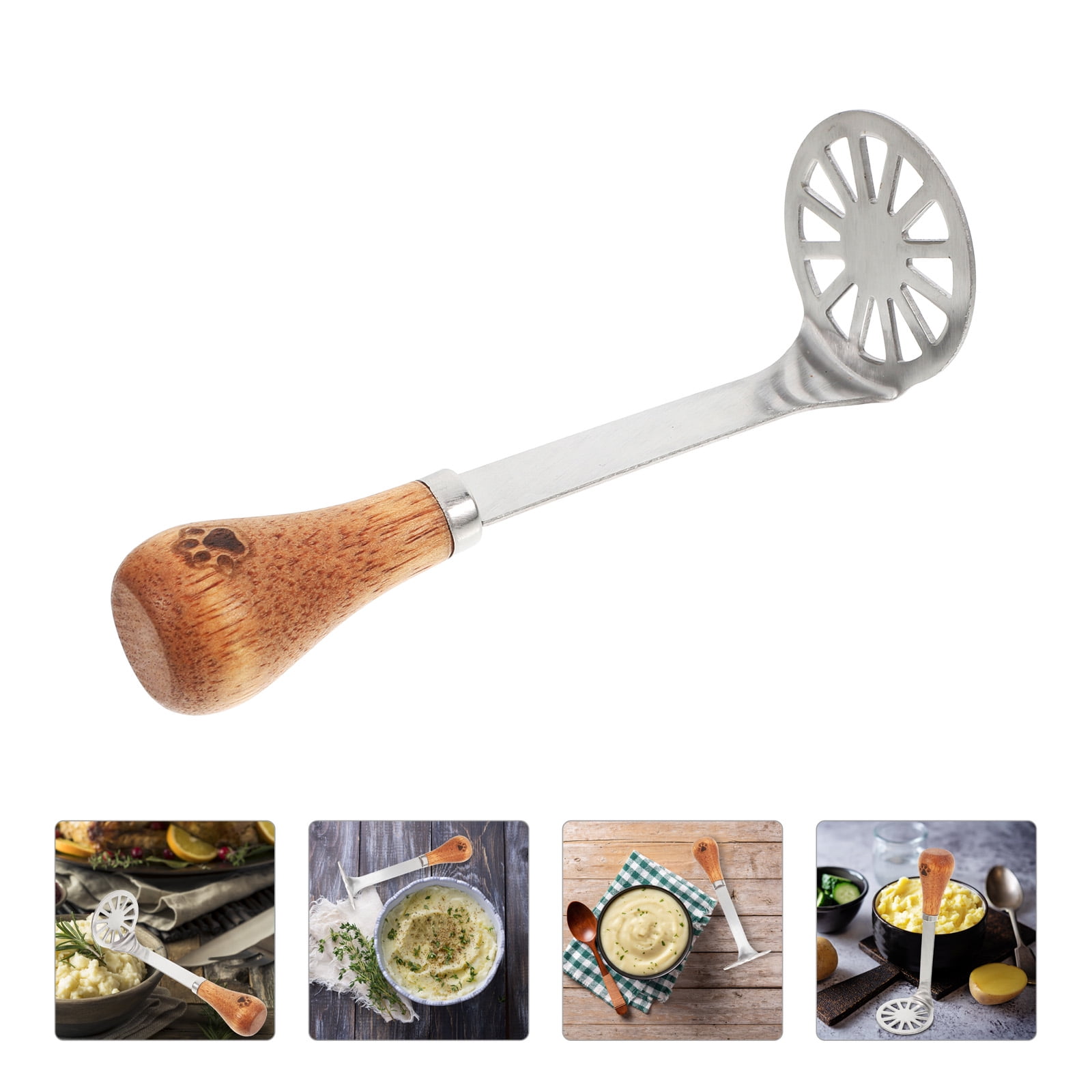 HOMEMAXS Stainless Steel Potato Masher with Wood Handle Mashed Potatoes ...