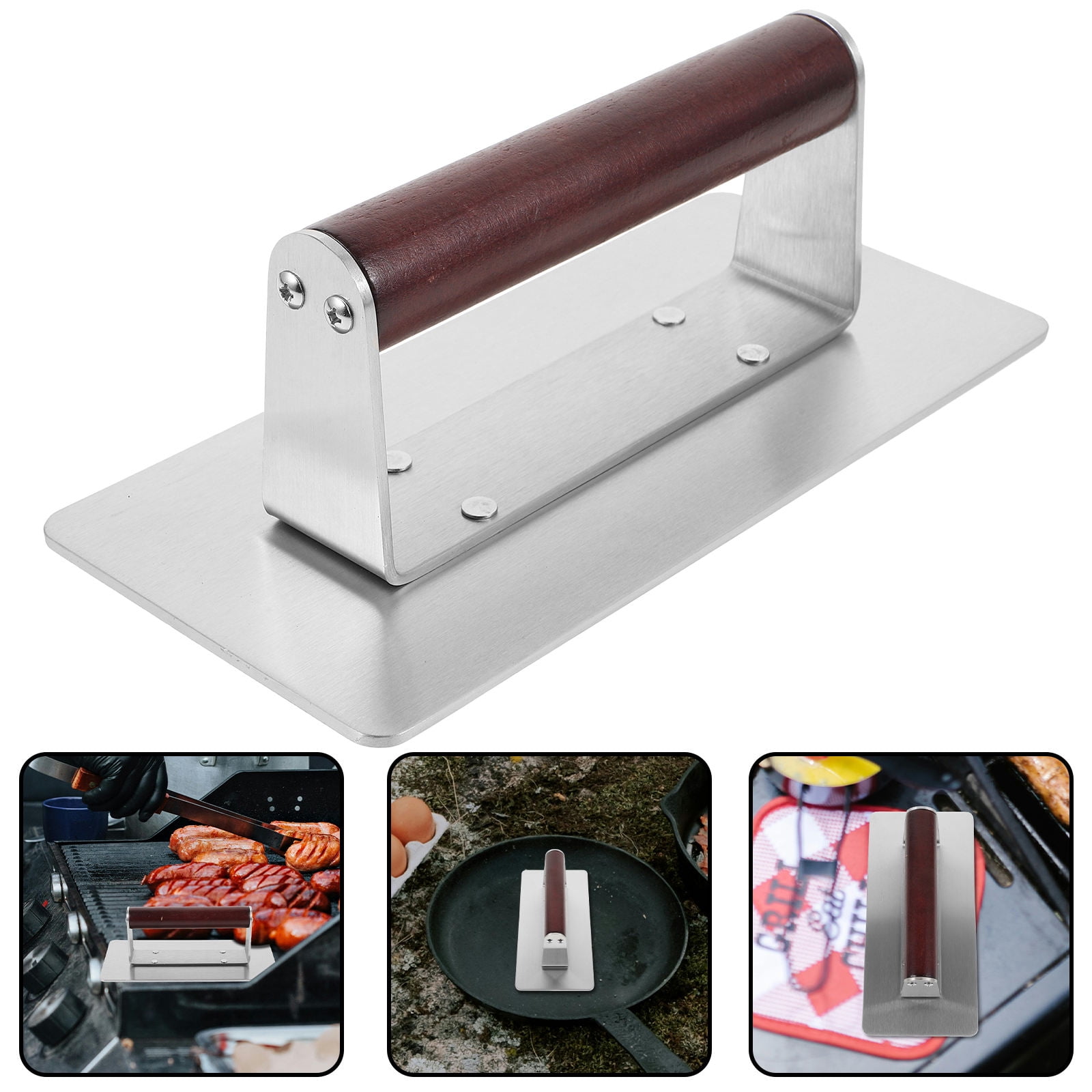 HOMEMAXS Stainless Steel and Wood Burger Press for Kitchen Use Easy to ...