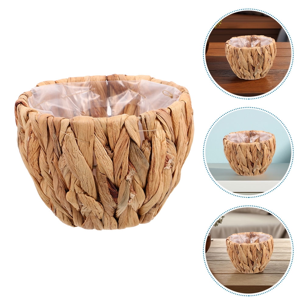 HOMEMAXS Straw Woven Basket For Flowers Waterproof Liner Basket ...