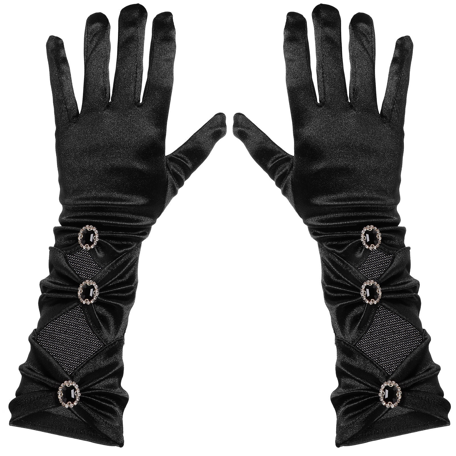 HOMEMAXS Tea Party Satin Gloves for Women Black Formal Lace Arm Sleeves ...