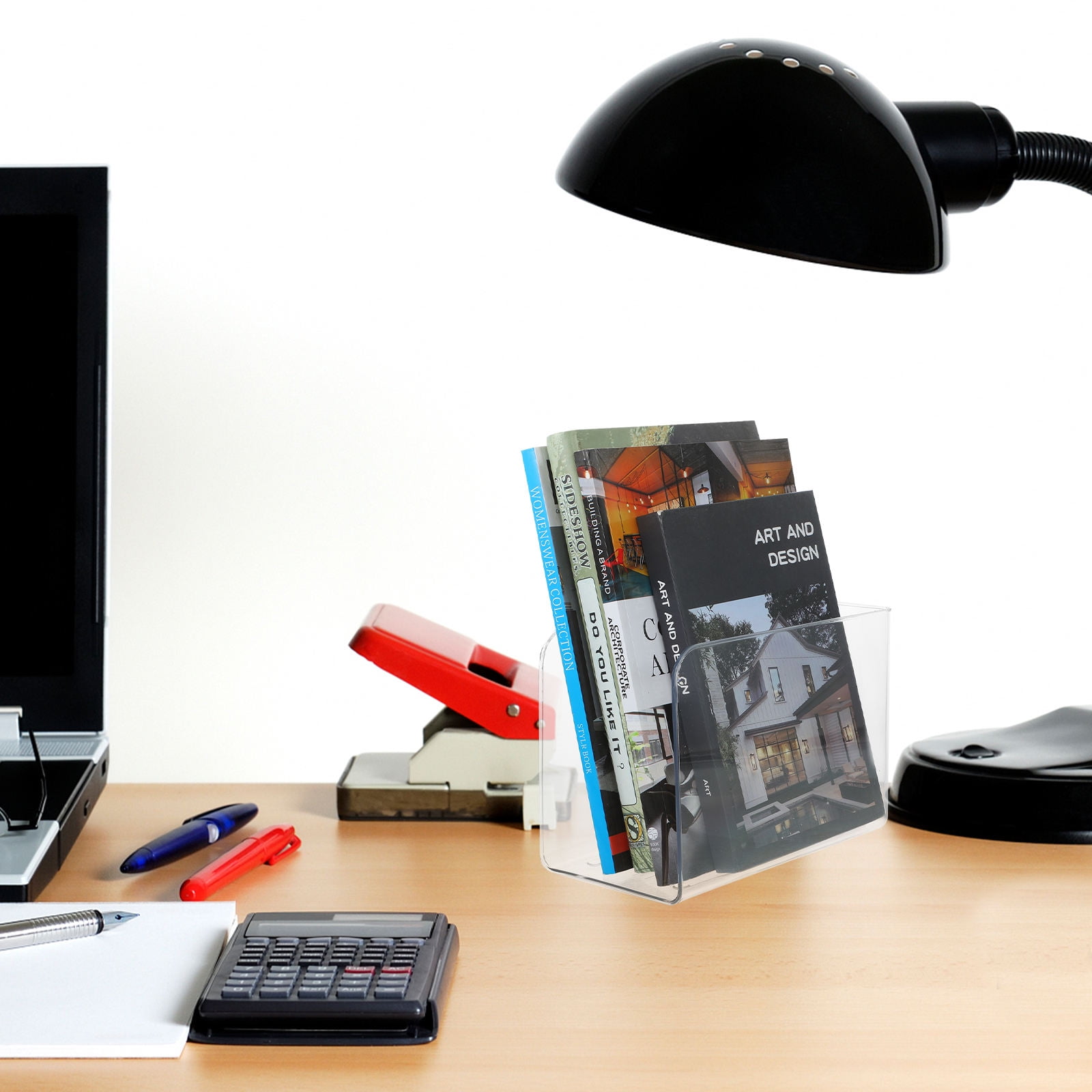 HOMEMAXS Transparent Book Holder Acrylic Book Arrangement Rack Vertical ...