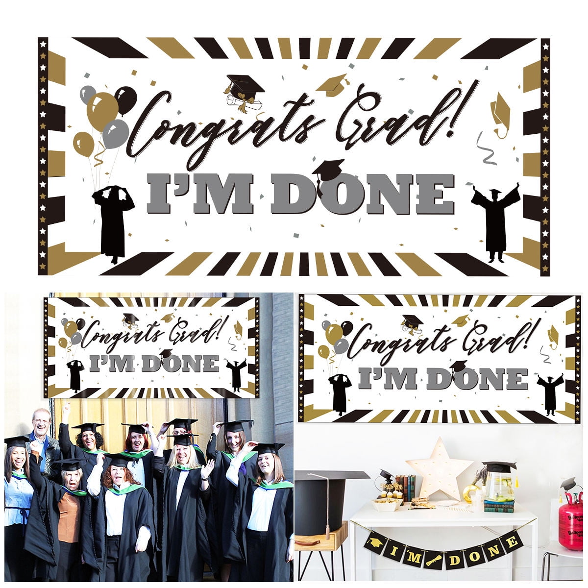 HOMEMAXS UNOMOR Congrats Grad I'M DONE Sign Banner Classic Graduation ...